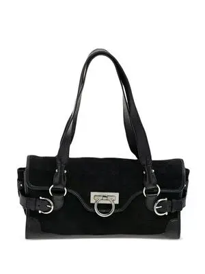 FERRAGAMO Gancini Velvet Tote Bag - Black