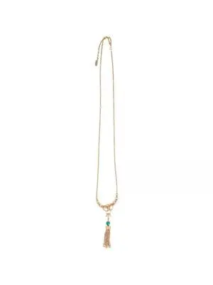 Chloé Tone Crystal Bead Tassel Pendant Necklace