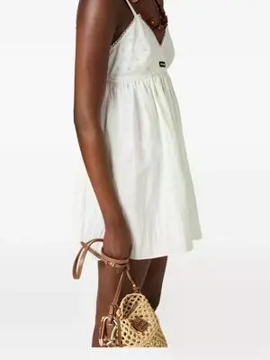 Miu Miu Slubbed Poplin And Eyelet Lace Mini-dress