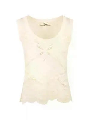 Ermanno Scervino Pointelle-knit Lace-trimmed Top - Neutrals