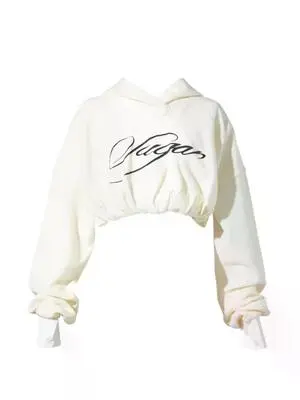 DIDU Logo Print Cropped Hoodie - Neutrals