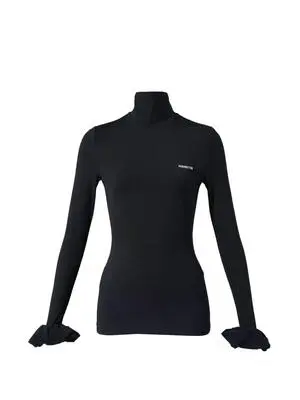 PUSHBUTTON Scrunchie-sleeve Jersey Top - Black