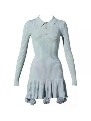 CONNER IVES Ribbed-knit Pom-pom Dress - Blue