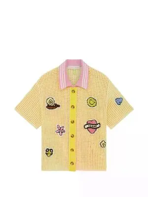 Mira Mikati Open-knit Cardigan With Embroidered Patches - Yellow