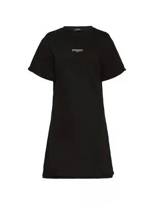 We11Done Logo Print Mini Dress - Black