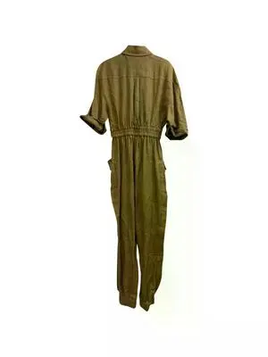 Zimmermann Belted Khaki Linen Jumpsuit