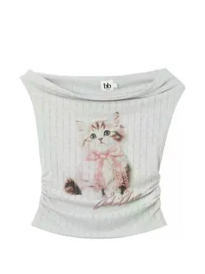 B+AB Cat-print Ruched T-shirt - Grey