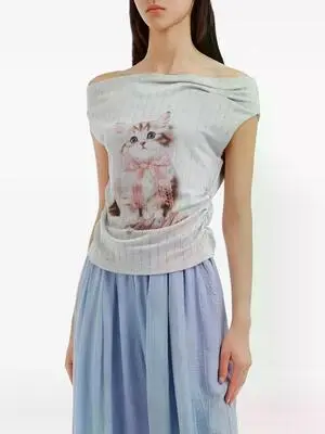 B+AB Cat-print Ruched T-shirt
