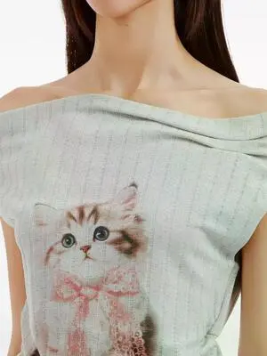 B+AB Cat-print Ruched T-shirt