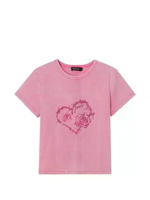 TOUT A COUP Ribbed T-shirt With Crystal Embellishment - Pink