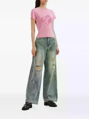 TOUT A COUP Ribbed T-shirt With Crystal Embellishment