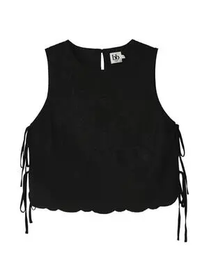 B+AB Floral Embroidered Scalloped Hem Sleeveless Blouse - Black