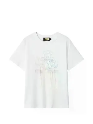 MINI CREAM Graphic Print Cotton T-shirt With Bow Detail