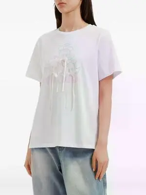 MINI CREAM Graphic Print Cotton T-shirt With Bow Detail