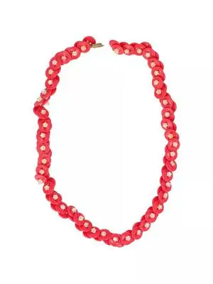 Vintage Floral Detail Beaded Necklace - Red