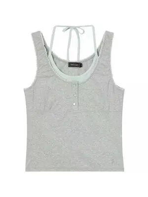 TOUT A COUP Layered Ruffled Halterneck Top - Grey