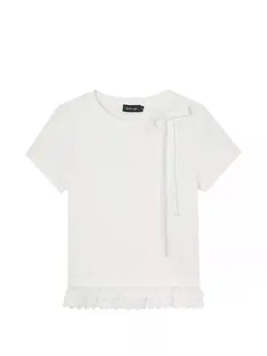 TOUT A COUP Lace-trim Tie-neck T-shirt - White