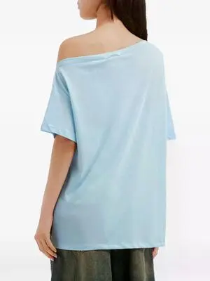 MINI CREAM Rhinestone Embellished Asymmetric Neck Cotton T-shirt