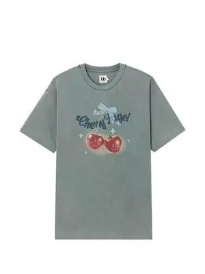 B+AB Cherry Print Bow Detail T-shirt - Grey