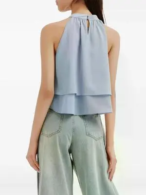 B+AB Layered Ruffled Halterneck Blouse - Blue