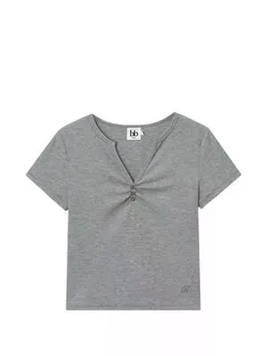 B+AB Ribbed Knit Button-detail T-shirt - Grey