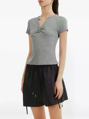 B+AB Ribbed Knit Button-detail T-shirt