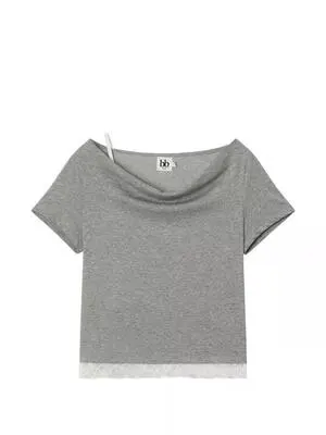 B+AB Lace-trim Cowl-neck T-shirt - Grey
