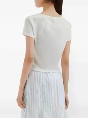 TOUT A COUP Lace-trim Ribbed T-shirt - White
