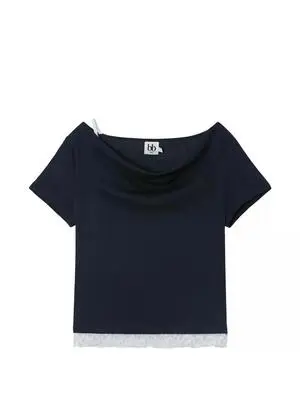 B+AB Lace-trimmed Cowl Neck T-shirt - Blue