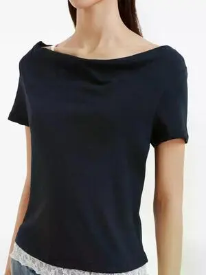 B+AB Lace-trimmed Cowl Neck T-shirt