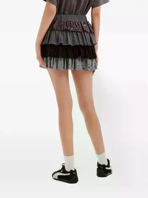 MINI CREAM Star-print Tiered Mini Skirt