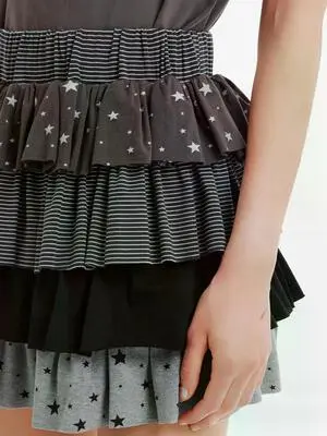MINI CREAM Star-print Tiered Mini Skirt