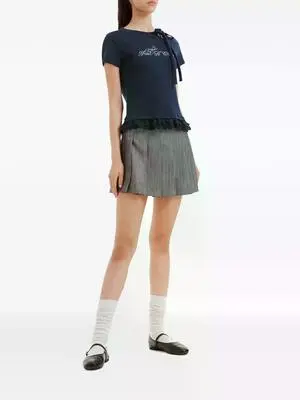 TOUT A COUP Bow-detail Lace-trim T-shirt - Blue
