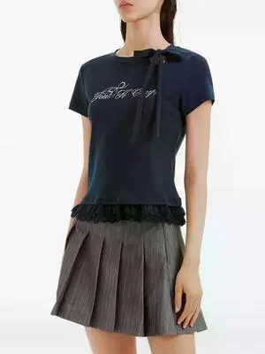 TOUT A COUP Bow-detail Lace-trim T-shirt