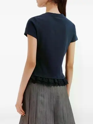 TOUT A COUP Bow-detail Lace-trim T-shirt