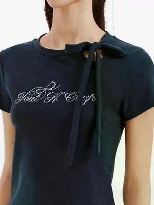 TOUT A COUP Bow-detail Lace-trim T-shirt