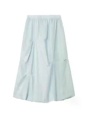 B+AB Elasticated Waist Balloon Hem Midi Skirt - Blue