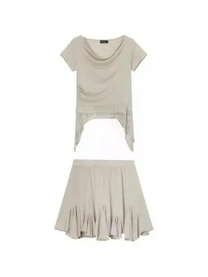 TOUT A COUP Ruffled Lace-trim Mini Dress - Neutrals