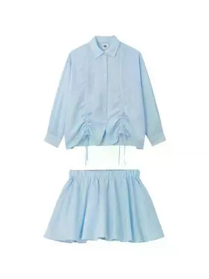 B+AB Ruched Shirt And Drawstring Skirt Set - Blue