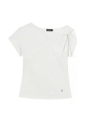 TOUT A COUP Knot-detail Asymmetric Neck T-shirt - Grey