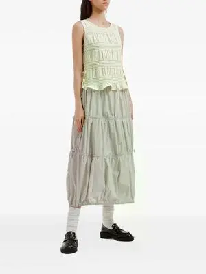 TOUT A COUP Shirred Ruffled Blouse - Green