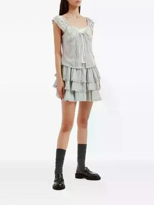B+AB Tiered Ruffle Blouse And Mini Skirt Set - Grey