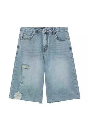 TOUT A COUP Distressed Raw-cut Denim Shorts - Blue