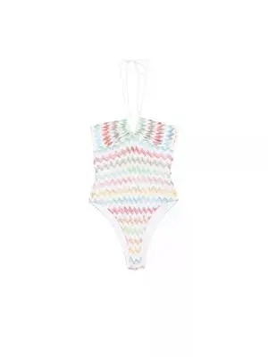 Missoni Zigzag-knit Halterneck Swimsuit - White