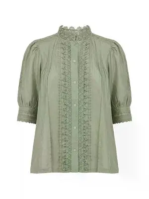 Vanessa Bruno Lace Trim Mock Neck Blouse - Green