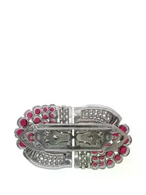 Vintage Crystal-embellished Geometric Brooch - Silver