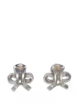 Vintage Crystal-embellished Bow Earrings - Silver