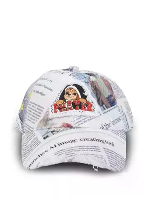 TRINITESTUDIO Newspaper Print Baseball Cap - White