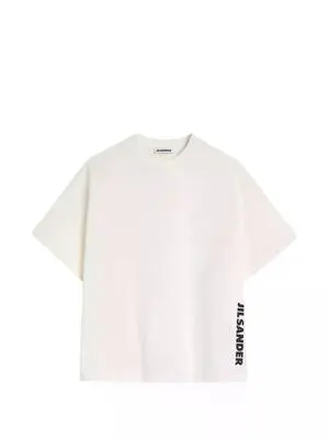 JIL SANDER Cream Cotton Crew Neck T-shirt With Vertical Logo - Neutrals