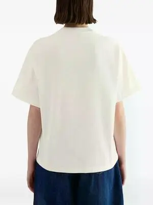 JIL SANDER Cream Cotton Crew Neck T-shirt With Vertical Logo - White